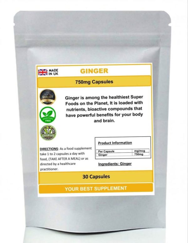 Ginger Root Capsules 750mg 100% Pure (High Strength Supplement) - Your ...
